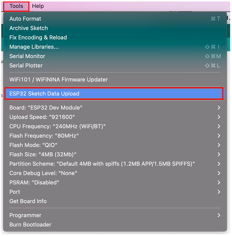 Установка загрузчика файловой системы Esp32 в Arduino Ide
