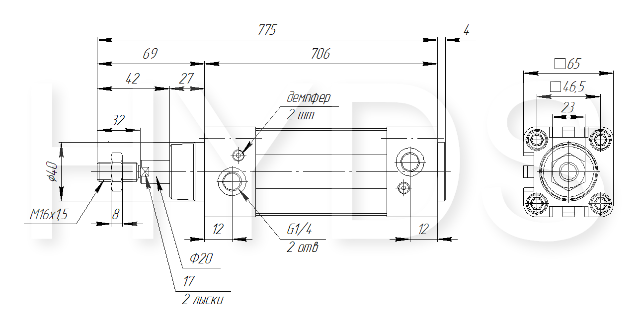 Пневмоцилиндр DSBC-50-600-PPV-A-N3 – купить за 0 ₽ | HYDS Pneumatics