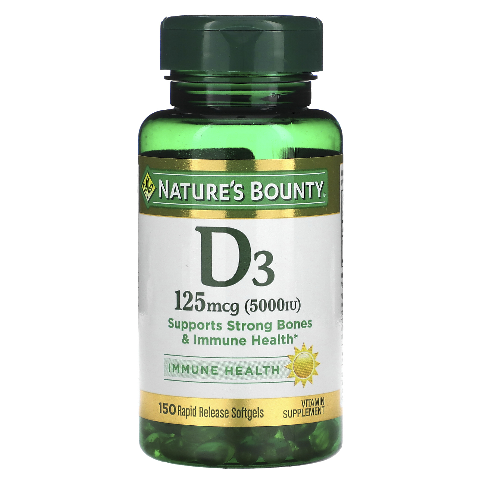 Nature's Bounty, D3, Maximum Strength, 5000 IU, 150 Softgels NRT-19377 ...