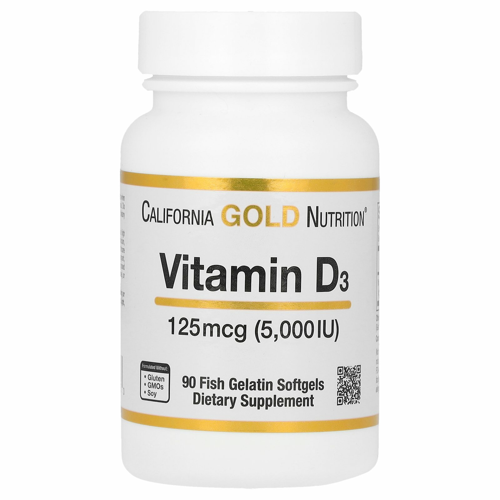 California Gold Nutrition, витамин D3, 125 мкг (5000 МЕ), 90 капсул из ...