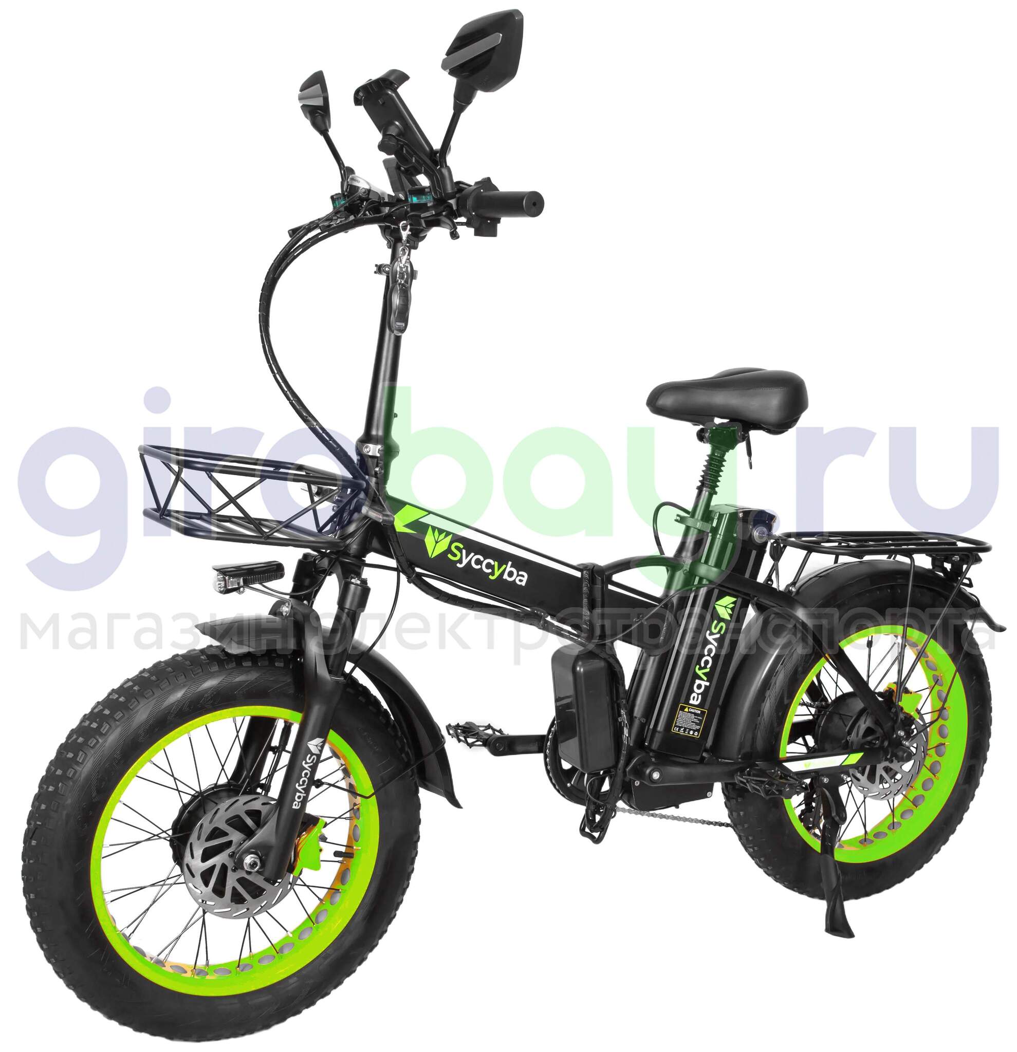 Электровелосипед Syccyba F10 Pro Dual 48V/15Ah (полный привод) - Салатовый обод купить в Москве