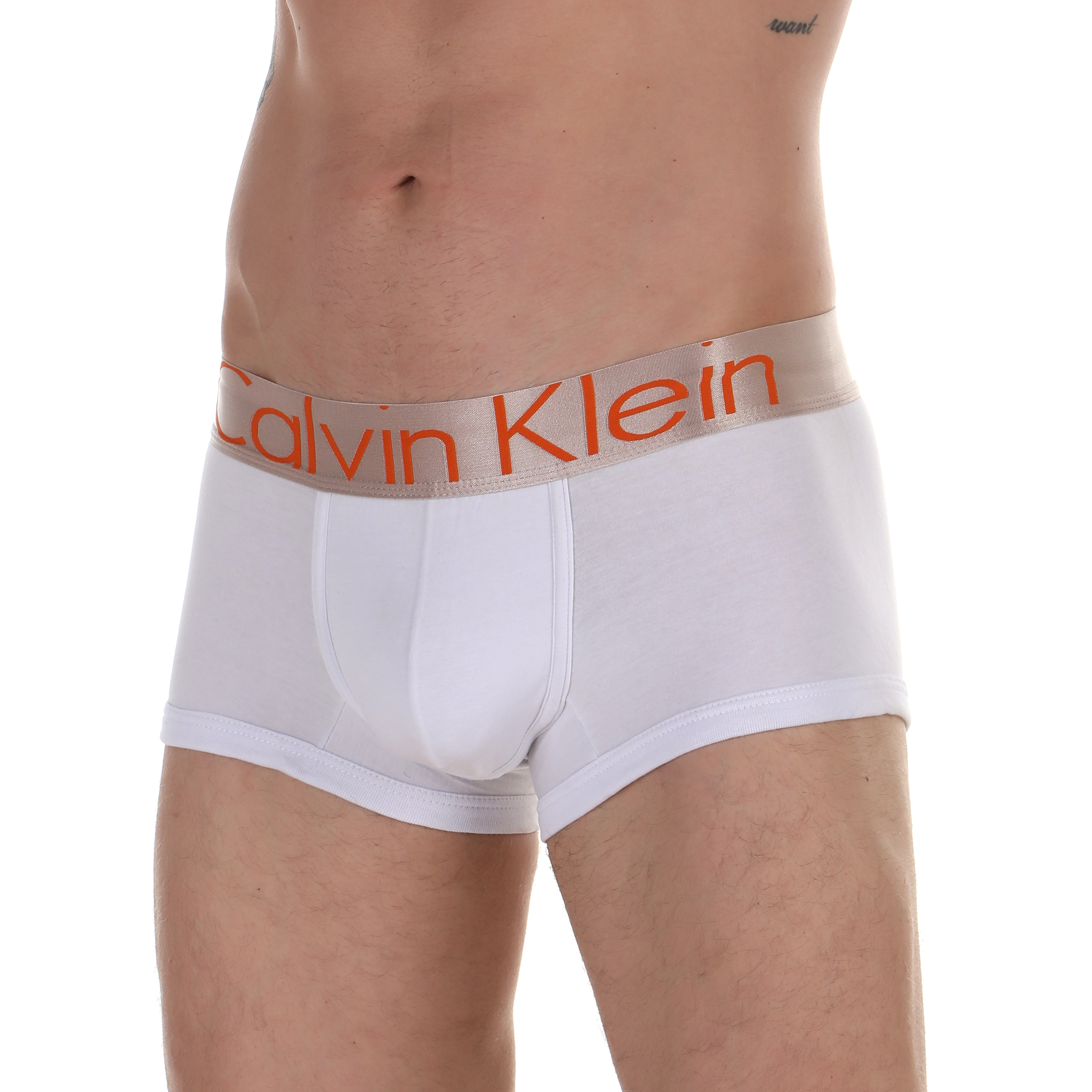 Мужские трусы боксеры белые с оранжевой надписью Calvin Klein - купить ...
