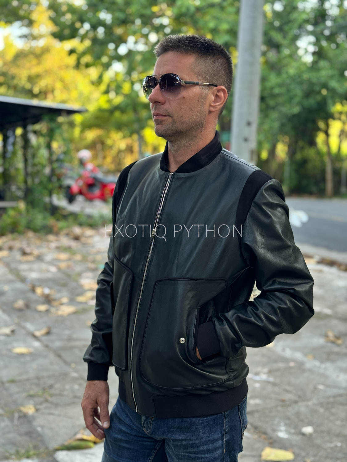 Мужская куртка бомбер из кожи ягненка JT-125 - EXOTIQ PYTHON