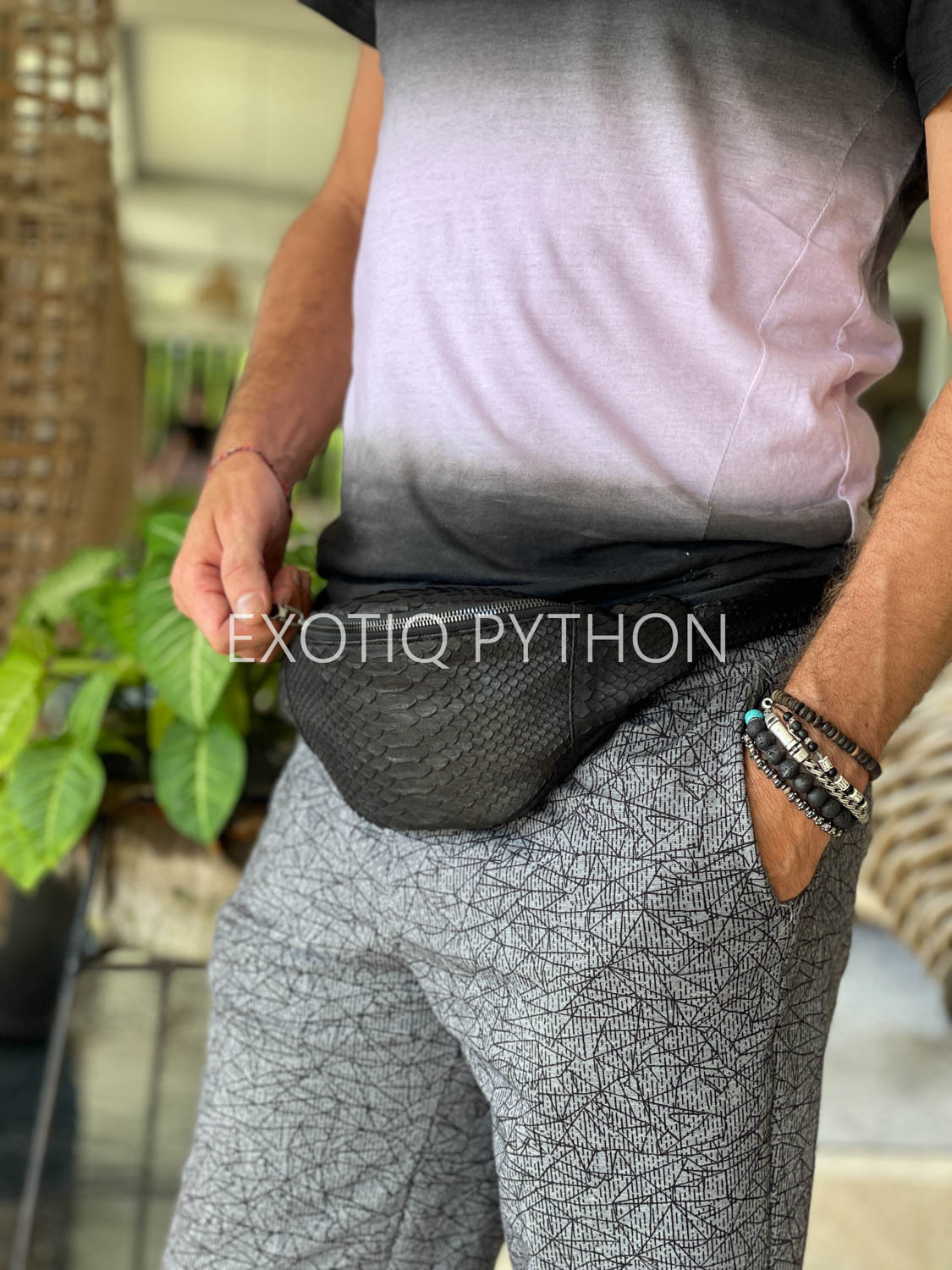 Мужская поясная сумка из кожи питона BG-384 - EXOTIQ PYTHON