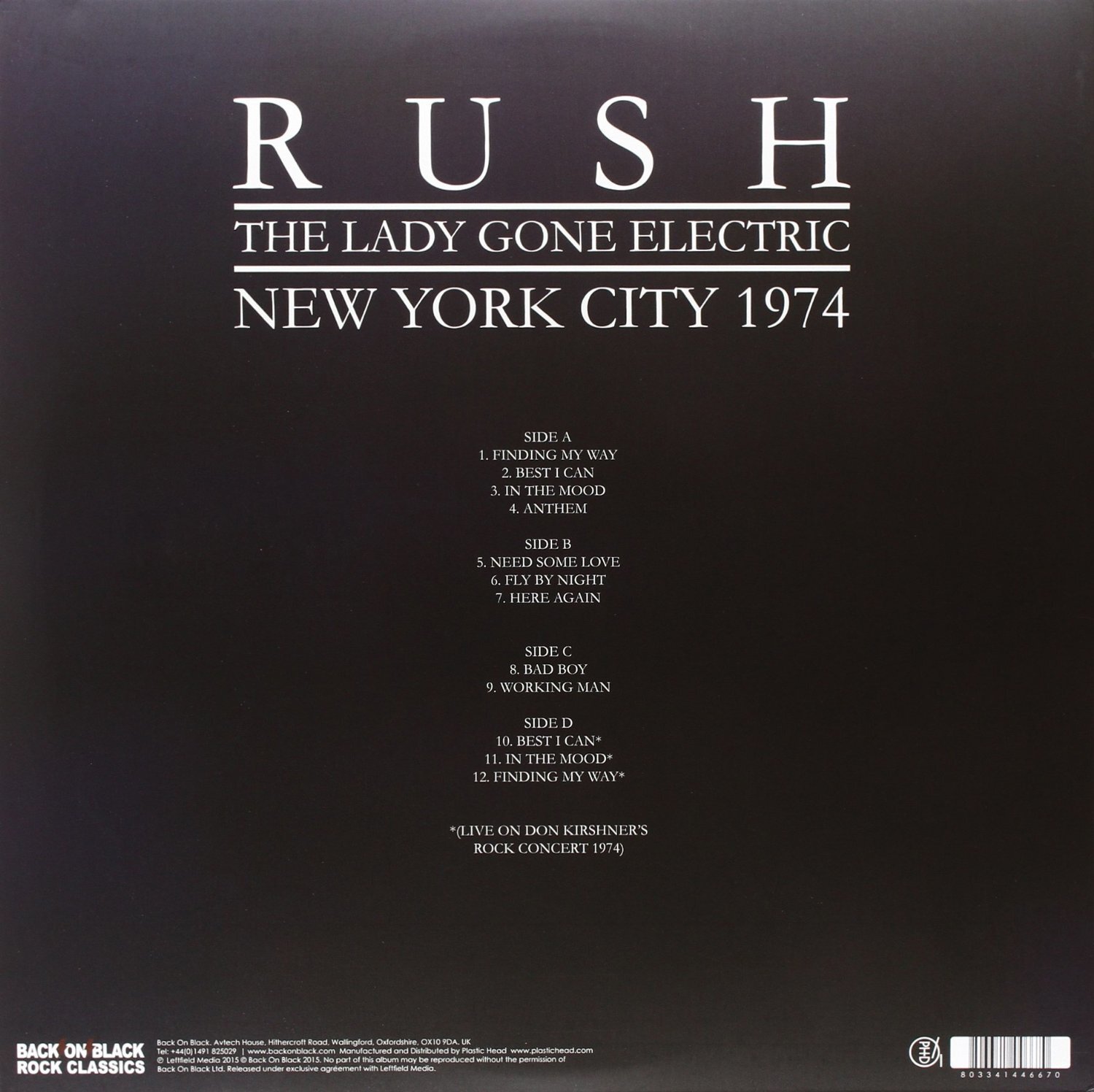Виниловая пластинка The Lady Gone Electric - New York City 1974 — Rush ...
