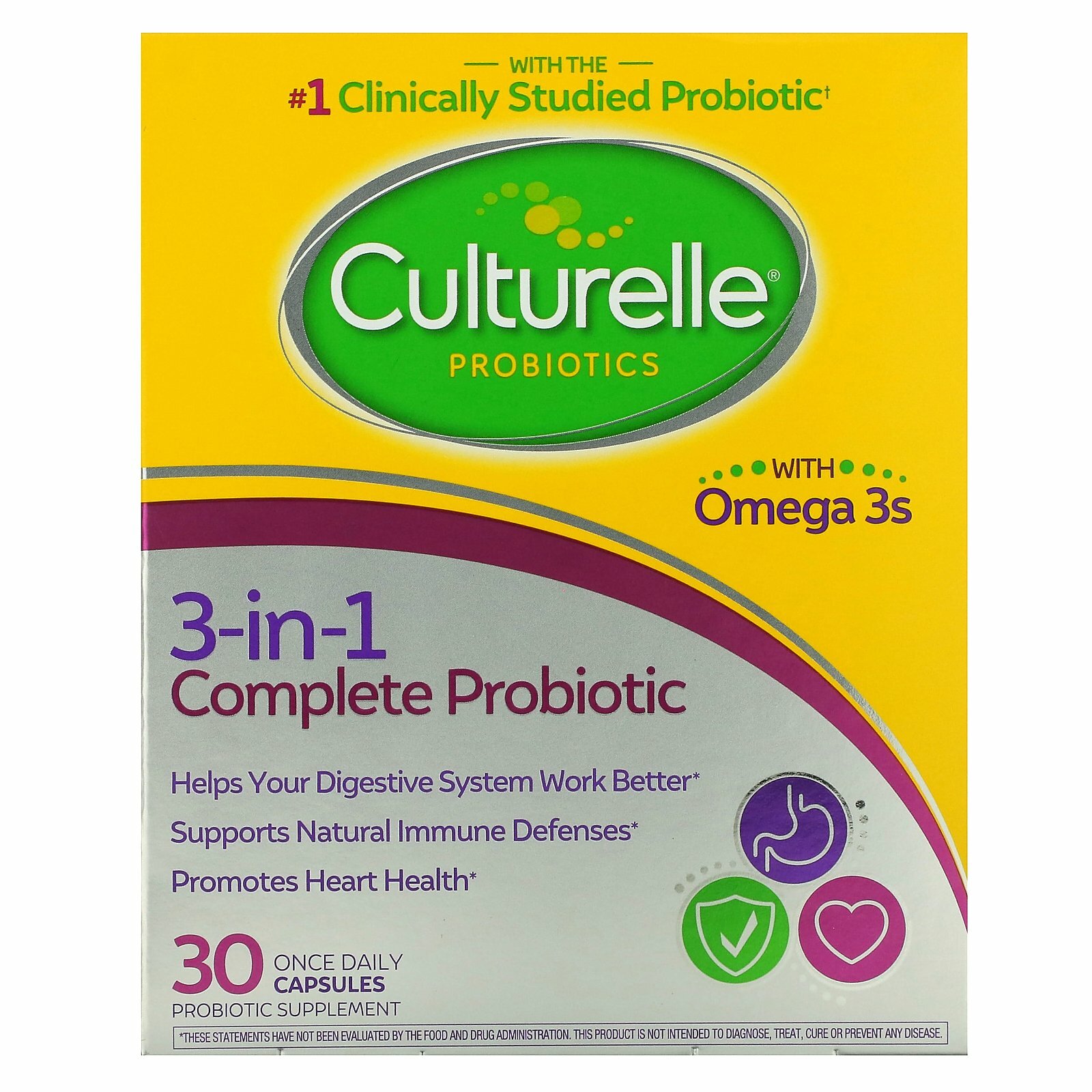 Culturelle, Пробиотики, полный пробиотик 3 в 1 с омега-3, 30 капсул для ...