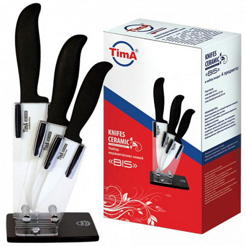 Набор ножей TimA на подставке Black & Beauty KFH-800, 10,12,15 см ...