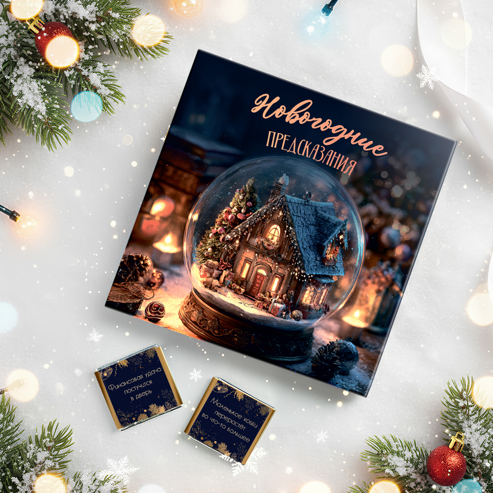 Набор 9 шоколадок "Новогодние предсказания (волшебный шар с домиком ...