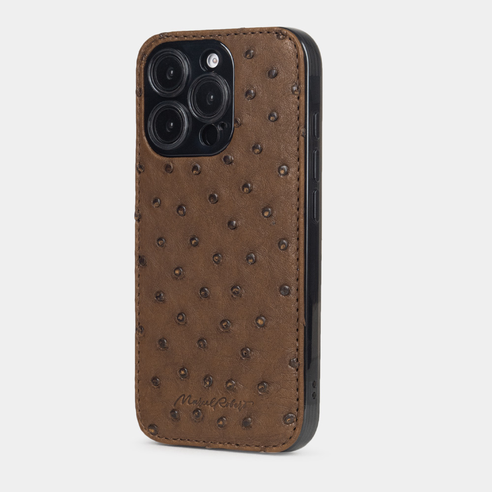 Чехол для iPhone 16 Pro из кожи страуса, коричневого цвета за 19 500 Р