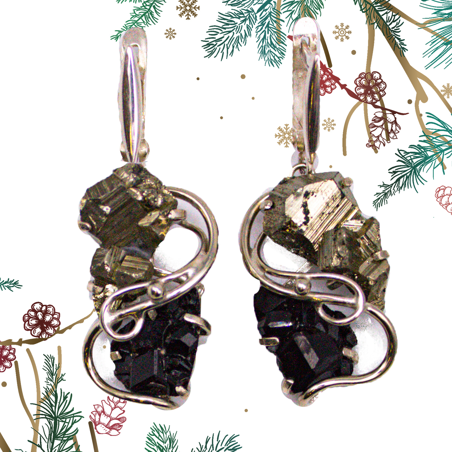 Серьги из пирита и мориона — купить украшения из камней в подарок ...
