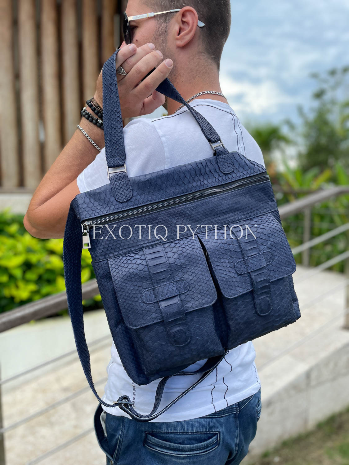Стильная мужская сумка из кожи питона BG-491 - EXOTIQ PYTHON