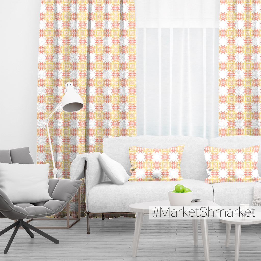 Ткани Орнаментальная клетка - красно-желтая на белом фоне - закажи на # ...