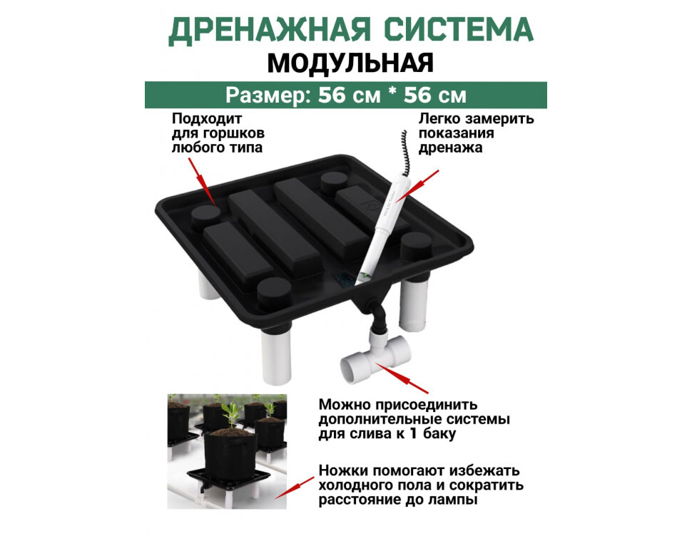 Модульная дренажная система со сливом воды DU Runoff Tray 56x56 см ...