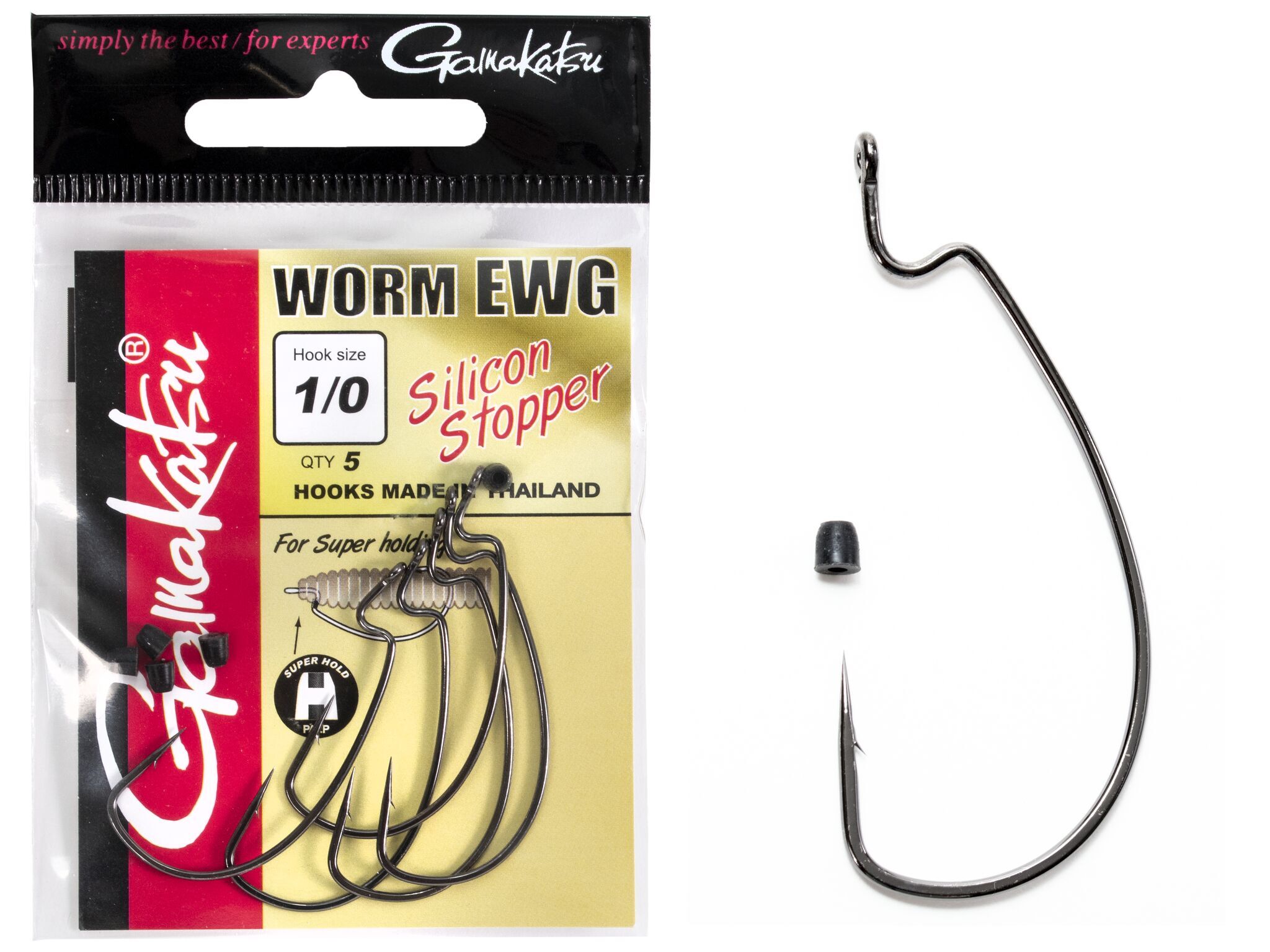 Крючки офсетные Gamakatsu WORM EWG HOOKS SIL STOPPER BLACK разм. 1/0 ...