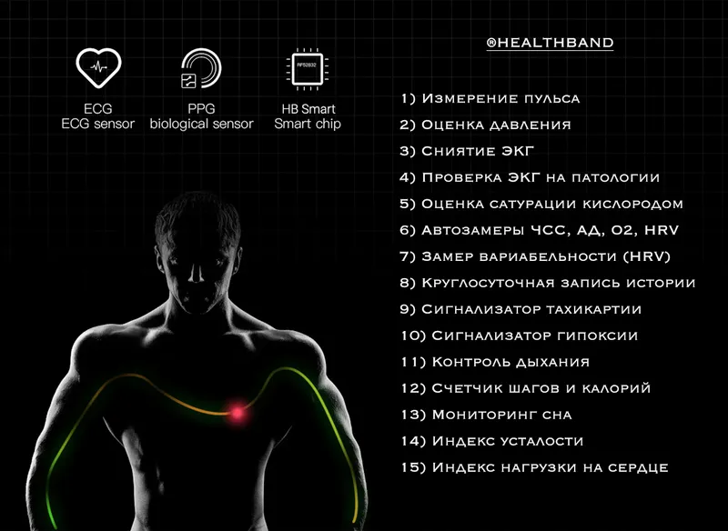 Профессиональные браслеты здоровья Healthband с измерением давления