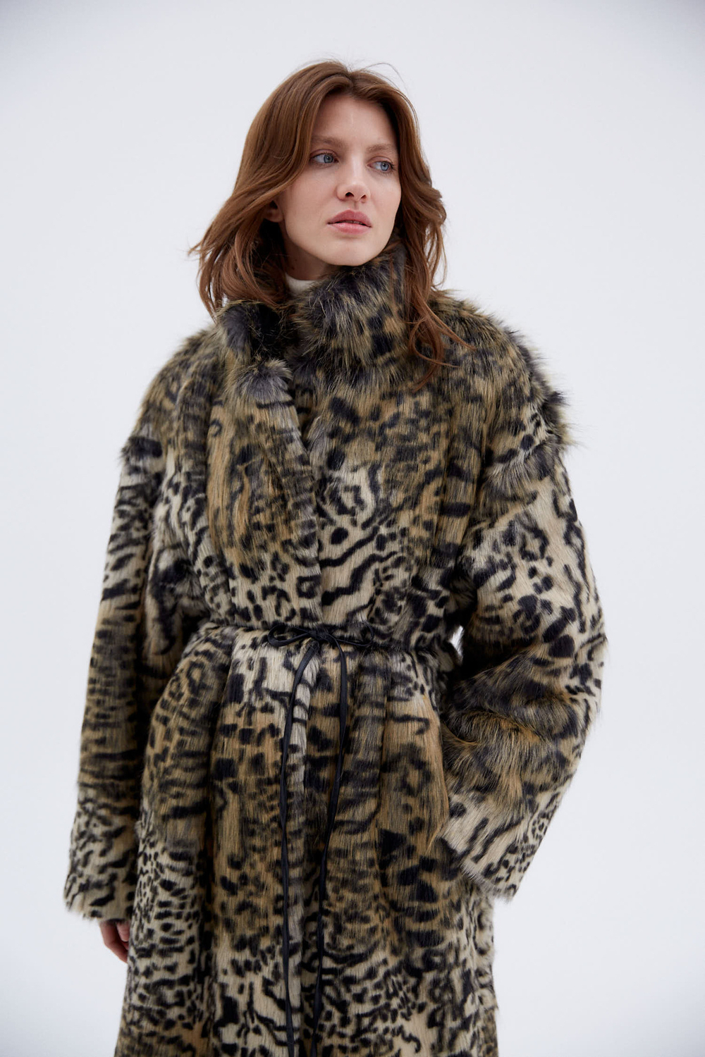 Шуба длинная из искусственного меха Стелла Маккартни с принтом рысь ...